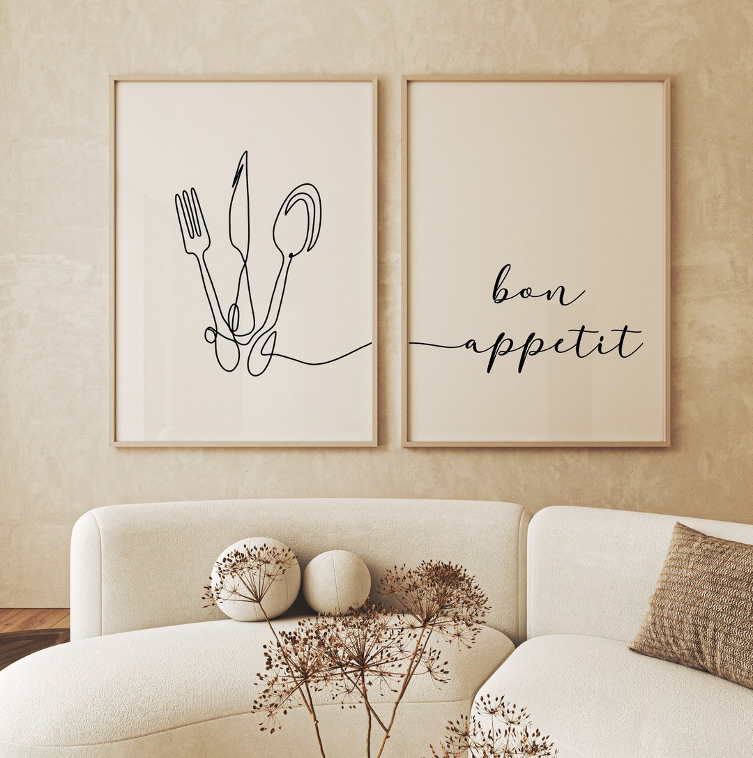 SET OF 2 Cutlery Kitchen Line Art Prints Posters Bon Appetit, Kitchen ...