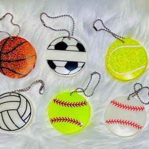 Resin Sports Bag Tags Name Tags Glitter Baseball Softball Volleyball ...