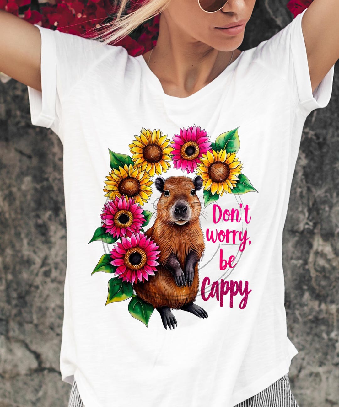 Cute Floral Capybara, Don't Worry Be Cappy, Sunflowers, PNG Only ...