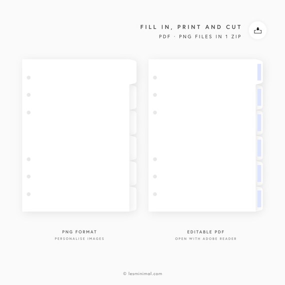 PDF · PNG Bookmark Index Labels Printable Planner Divider 5 Top Tabs Personal Wide Editable ...