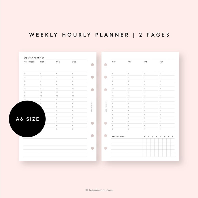 A6 Weekly Schedule Printable, Weekly Hourly Planner Inserts, Vertical ...