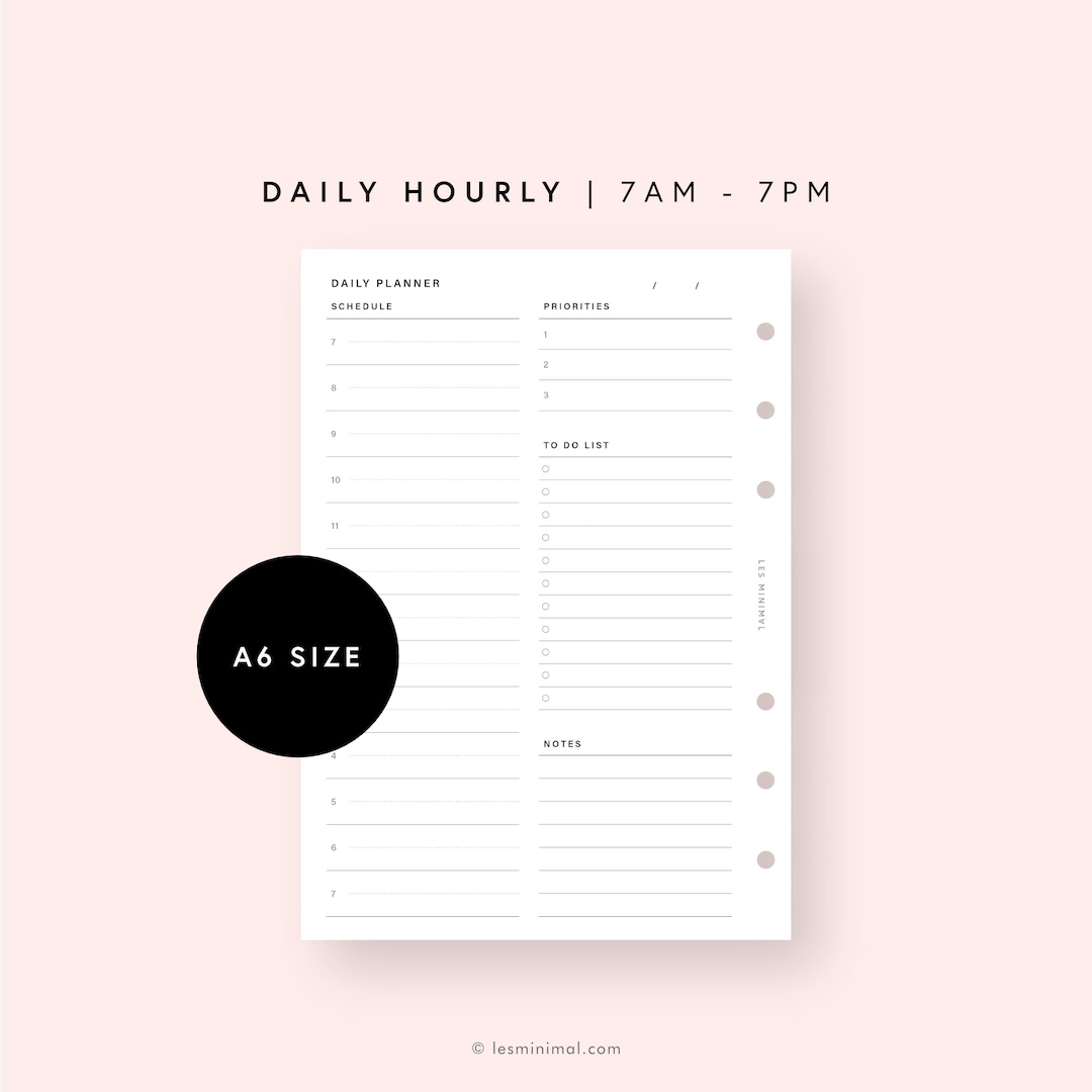 A6 Daily Hourly Printable Planner PDF, Daily Schedule Template, Daily ...