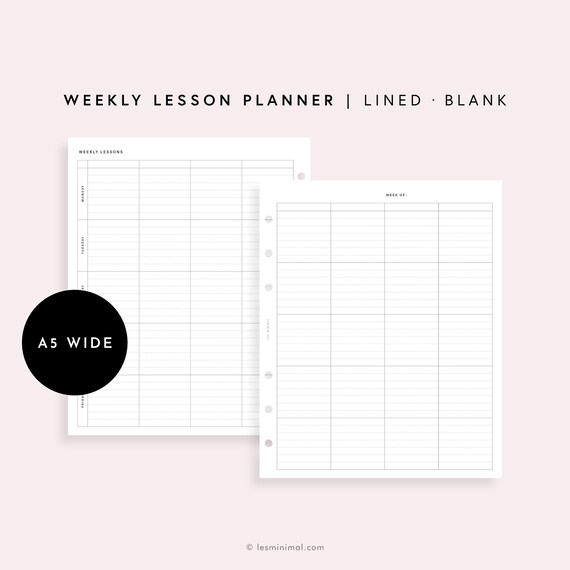 A5 Wide Printable Lesson Planner for School Teachers Lined | Etsy