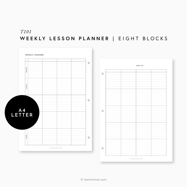 Printable Weekly Lesson Planner Template, Minimalist Teacher Planner 8 ...