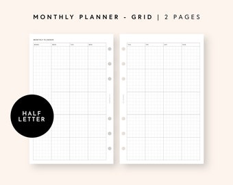 Half, Minimalist Monthly Planner Printable Calendar Month on Two Pages ...