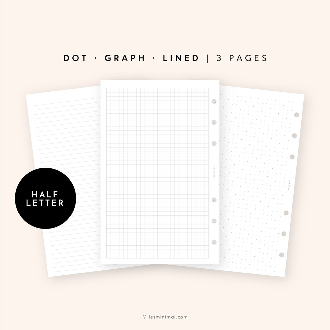 Half Letter Dot Grid Graph Lined Ruled Notes Paper Inserts Printable ...