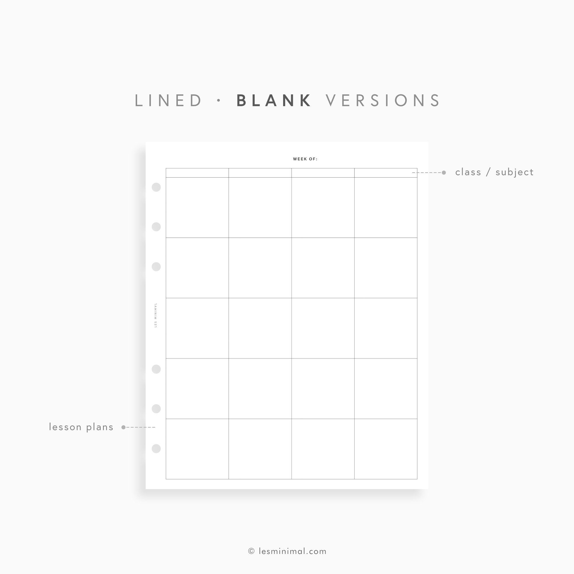 A5 Wide Printable Lesson Planner for School Teachers, Lined Weekly ...