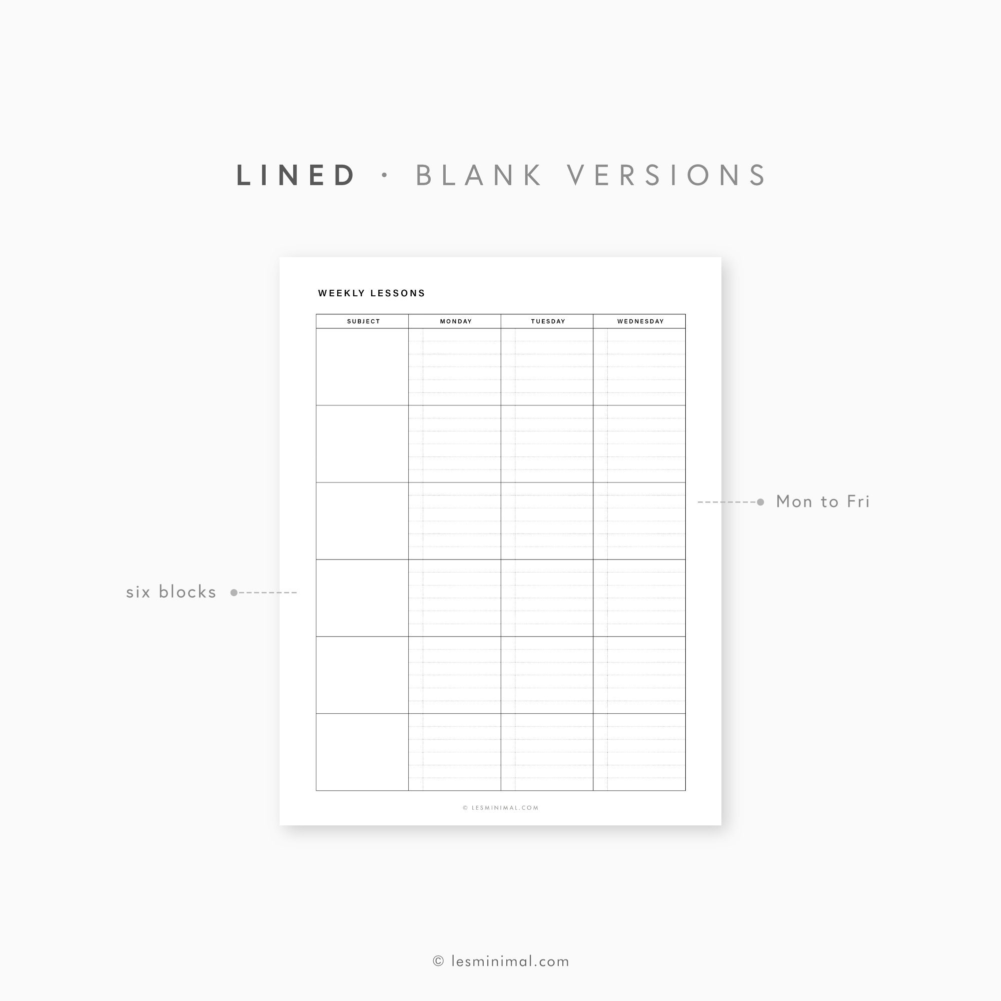 Printable Weekly Lesson Planner Template, Minimalist Teacher Planner 6 ...