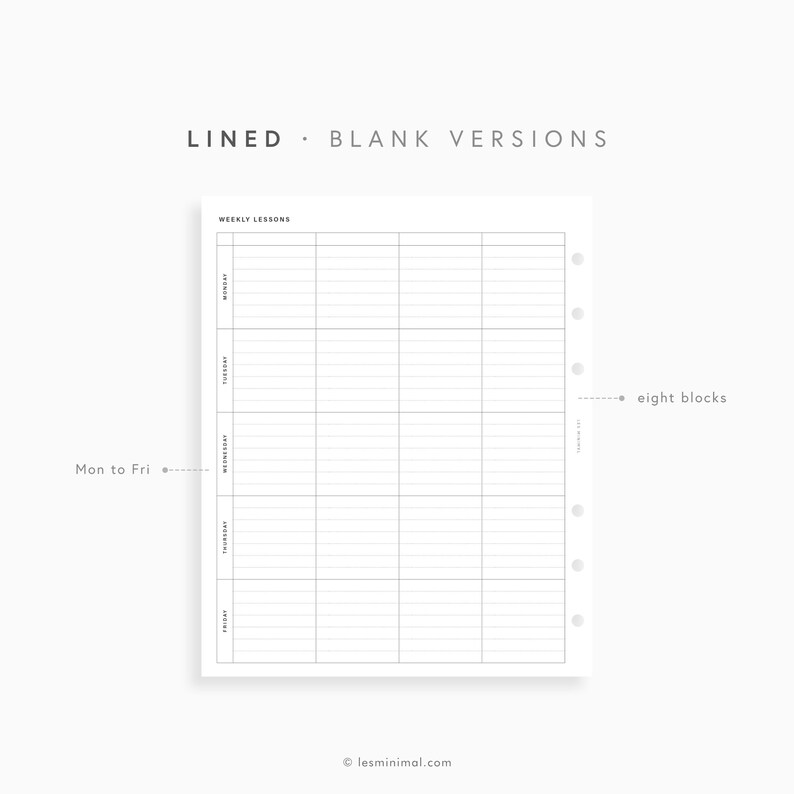 A5 Wide Printable Lesson Planner for School Teachers, Lined Weekly ...