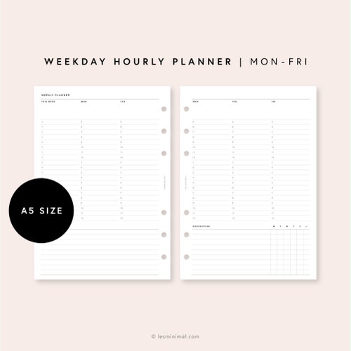 A5 Weekly Schedule Printable Weekday Hourly Planner Inserts - Etsy