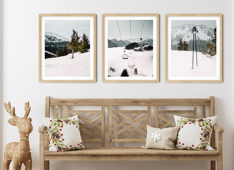 Set of 3 Ski Lift Prints, Printable Winter Chalet Decor, Snowy ...