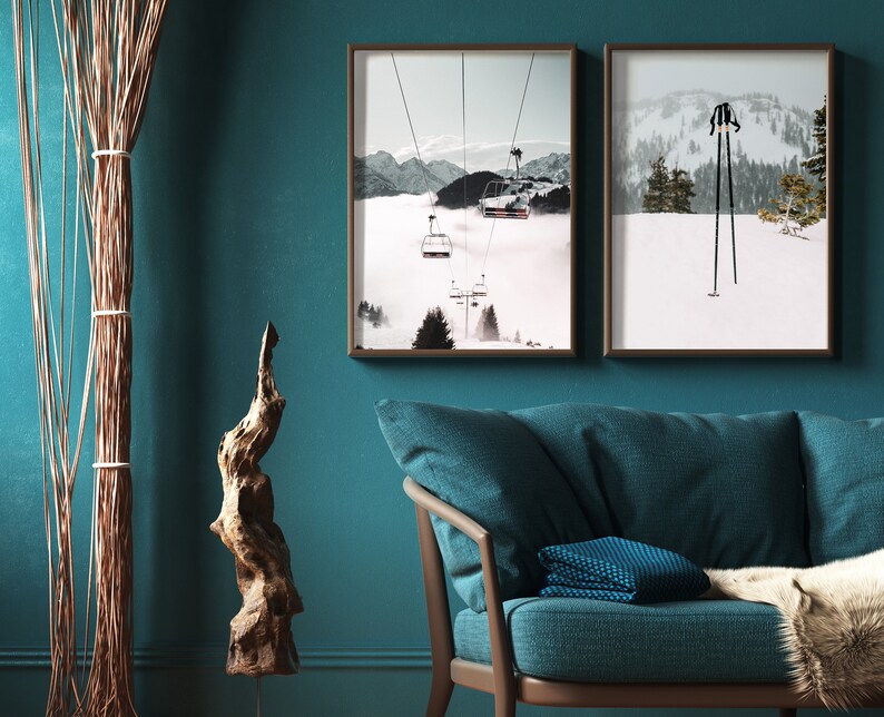 Set of 2 Ski Lift Prints, Printable Winter Chalet Decor, Snowy ...