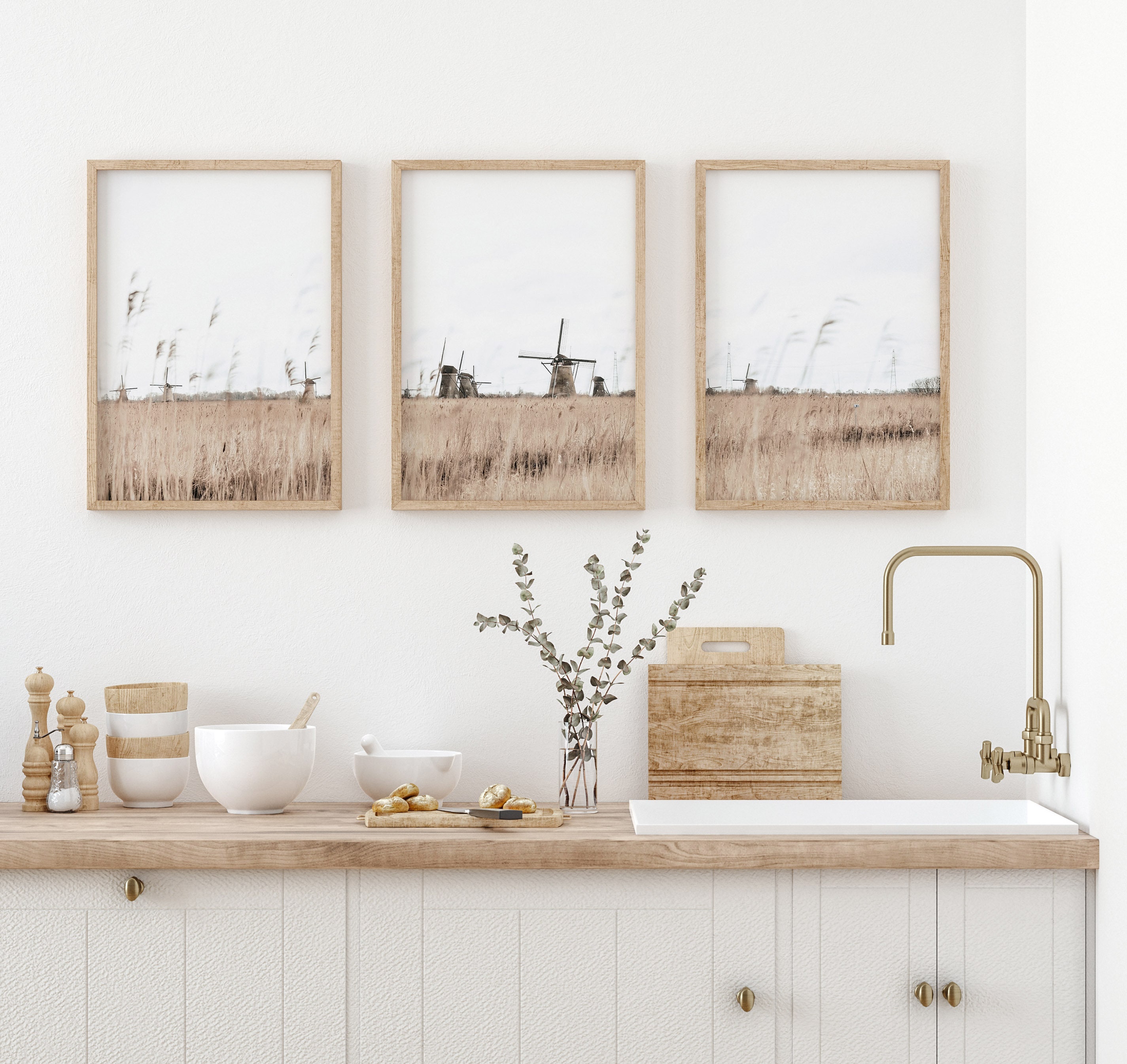 SET OF 3 Printable Photos of Dutch Windmills in a Field, Modern ...