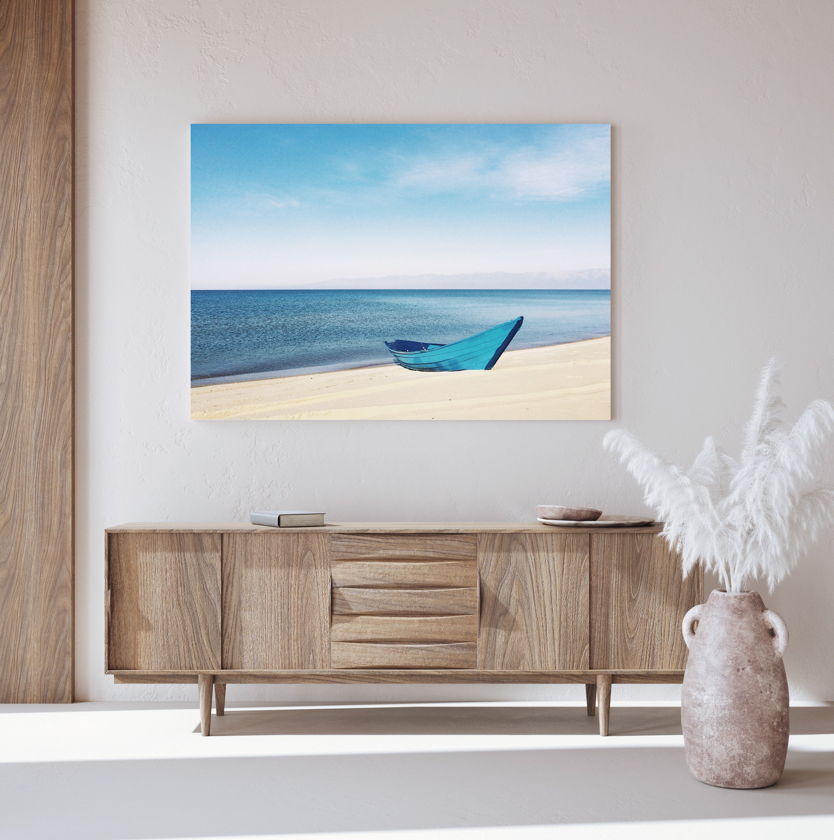 Printable Coastal Wall Art Minimalist Blue Boat Print Ocean | Etsy