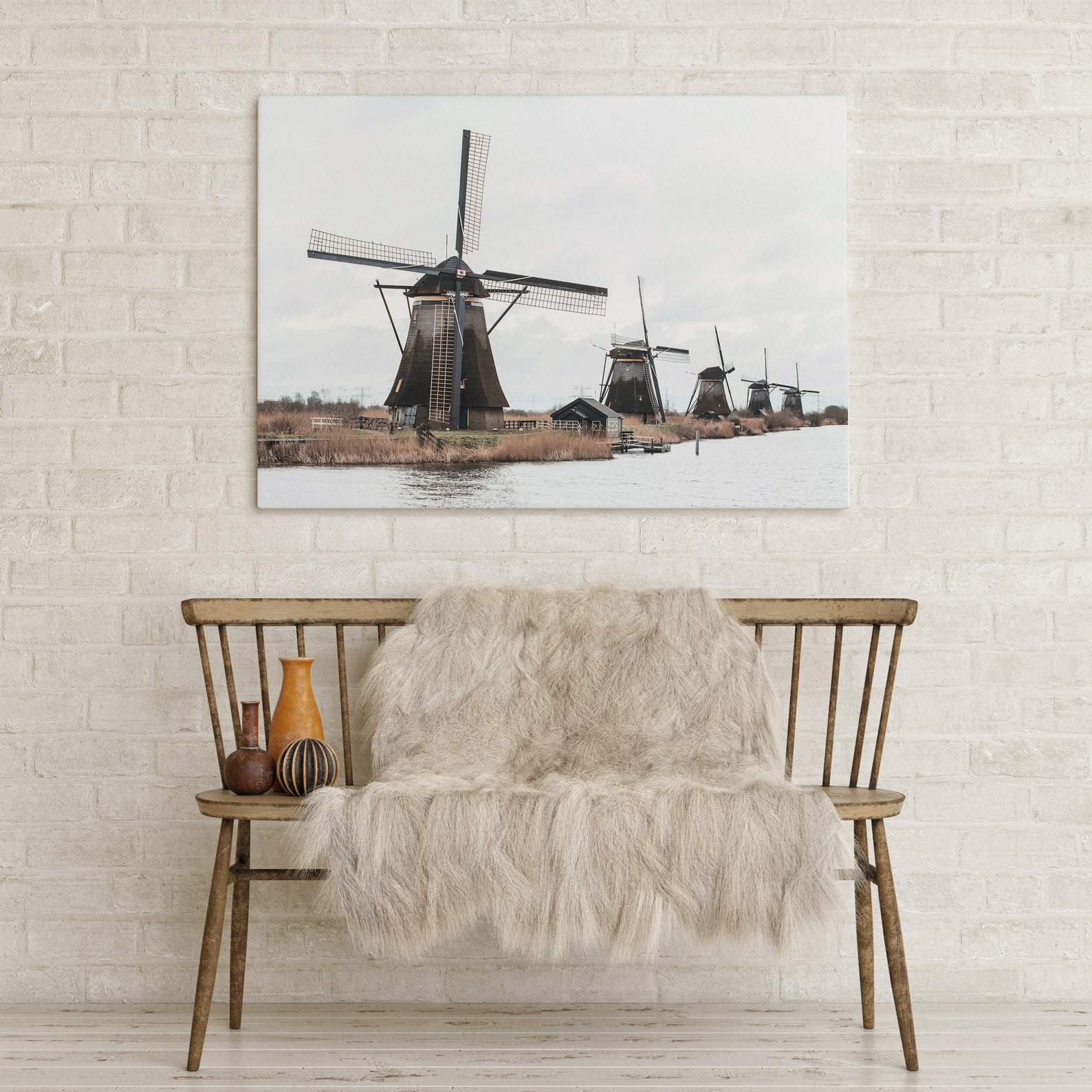 Printable Photo of Dutch Windmills by the Water Modern - Etsy