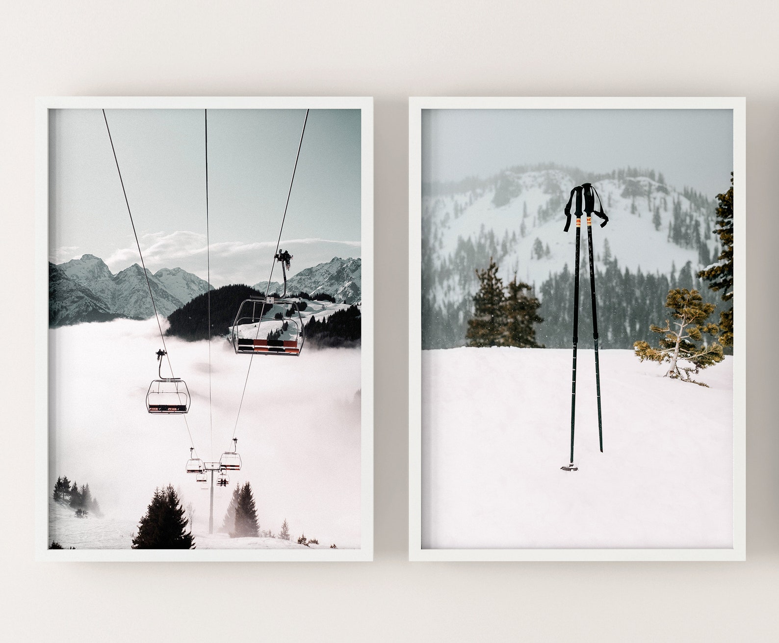 Set of 2 Ski Lift Prints Printable Winter Chalet Decor Snowy - Etsy