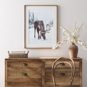 Digital Moose Print, Reindeer in the Snow, Christmas Home Decor ...