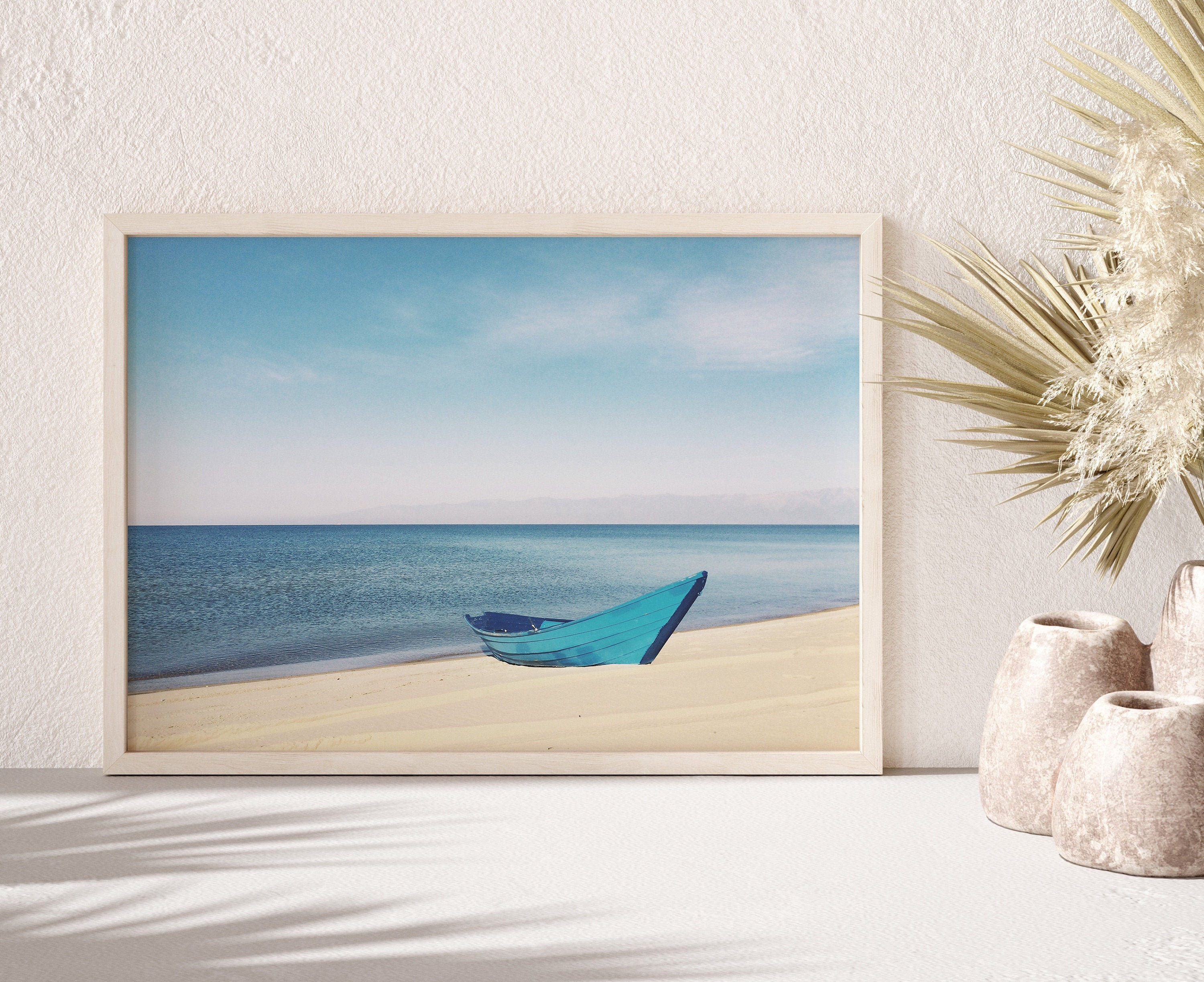 Printable Coastal Wall Art Minimalist Blue Boat Print Ocean | Etsy