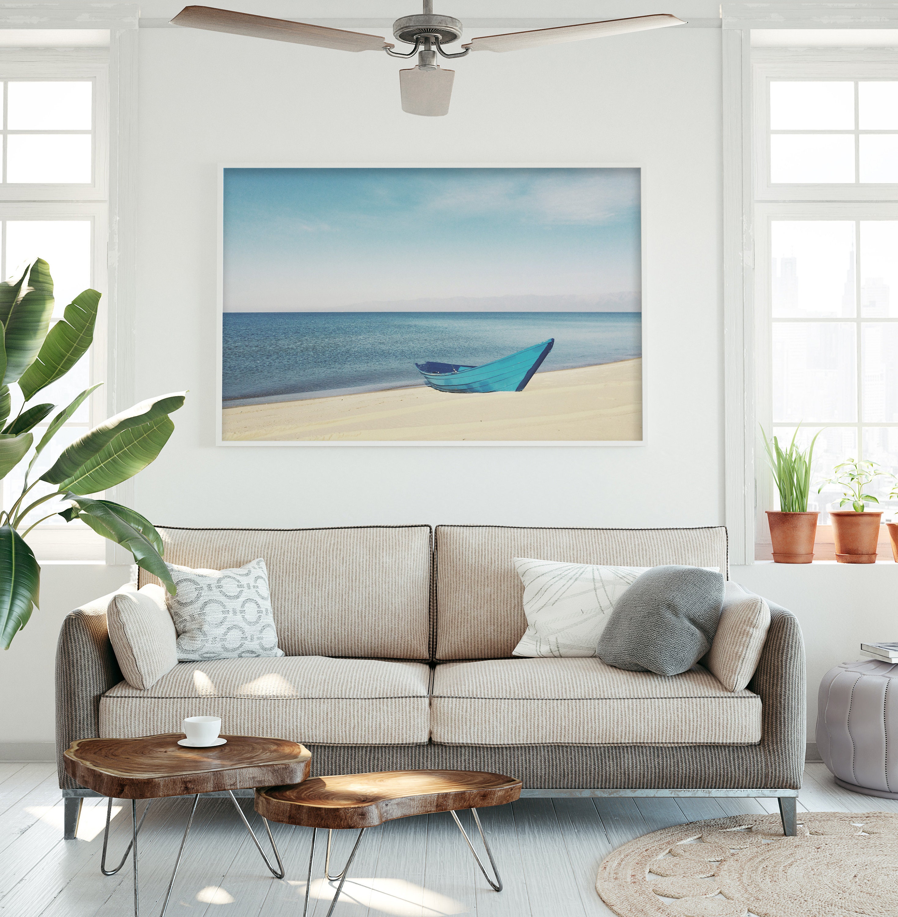 Printable Coastal Wall Art Minimalist Blue Boat Print Ocean - Etsy