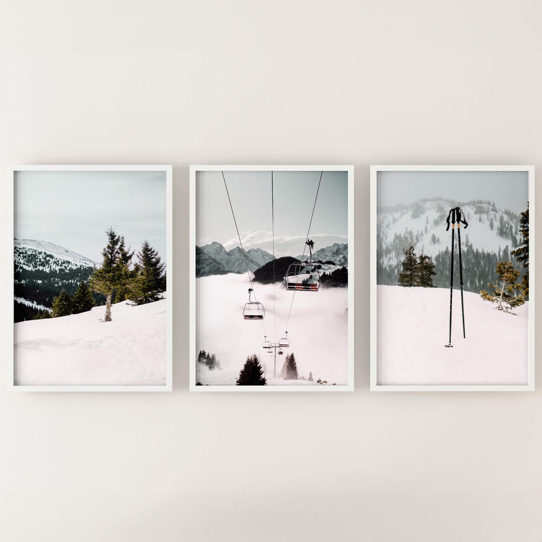 Set of 3 Ski Lift Prints, Printable Winter Chalet Decor, Snowy ...