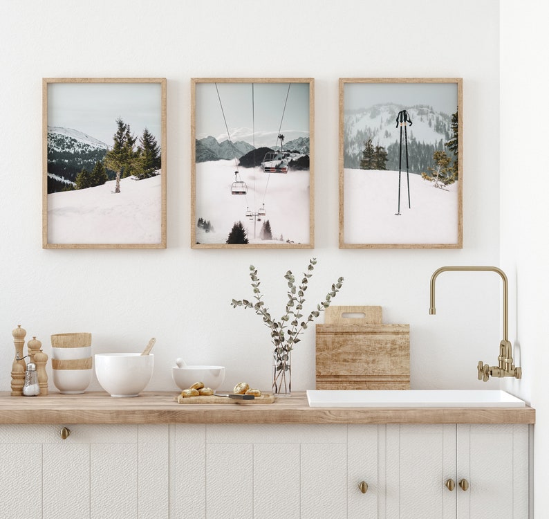 Set of 3 Ski Lift Prints, Printable Winter Chalet Decor, Snowy ...