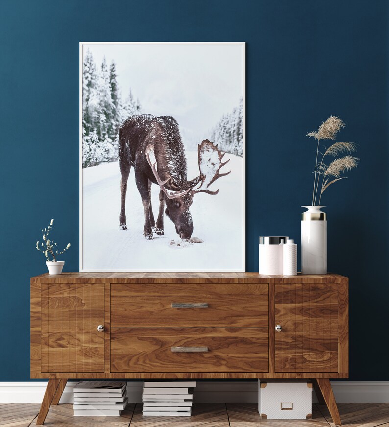 Digital Moose Print, Reindeer in the Snow, Christmas Home Decor ...