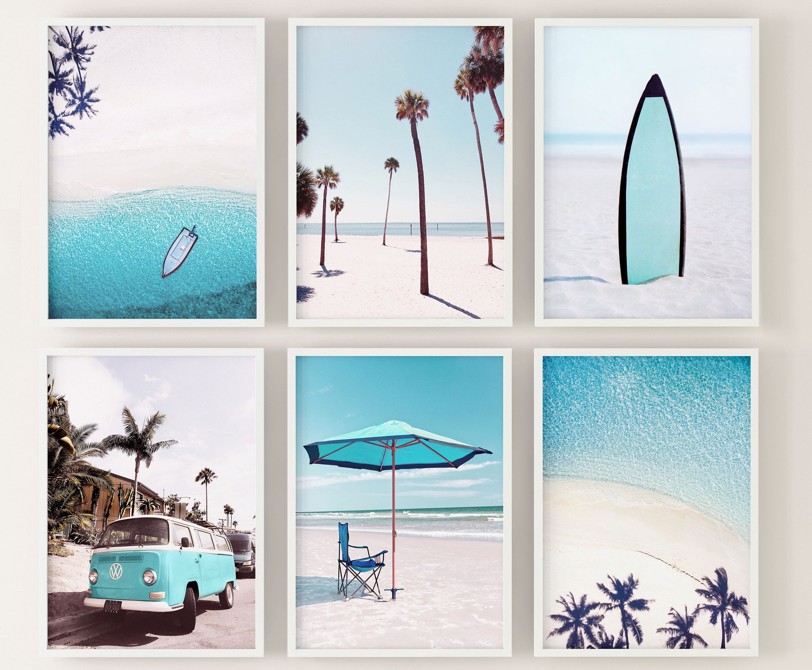 SET OF 6 Blue Beach Photos, Coastal Digital Art Prints, Tropical Wall ...