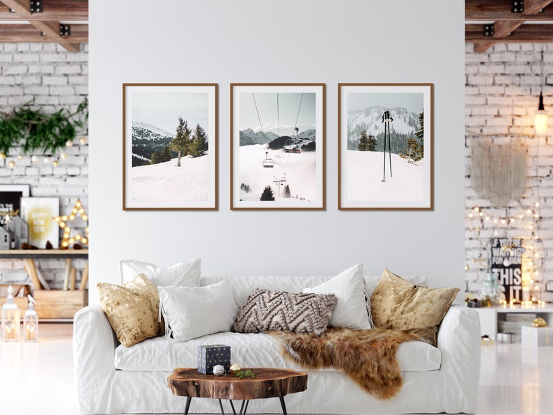 Set of 3 Ski Lift Prints, Printable Winter Chalet Decor, Snowy ...