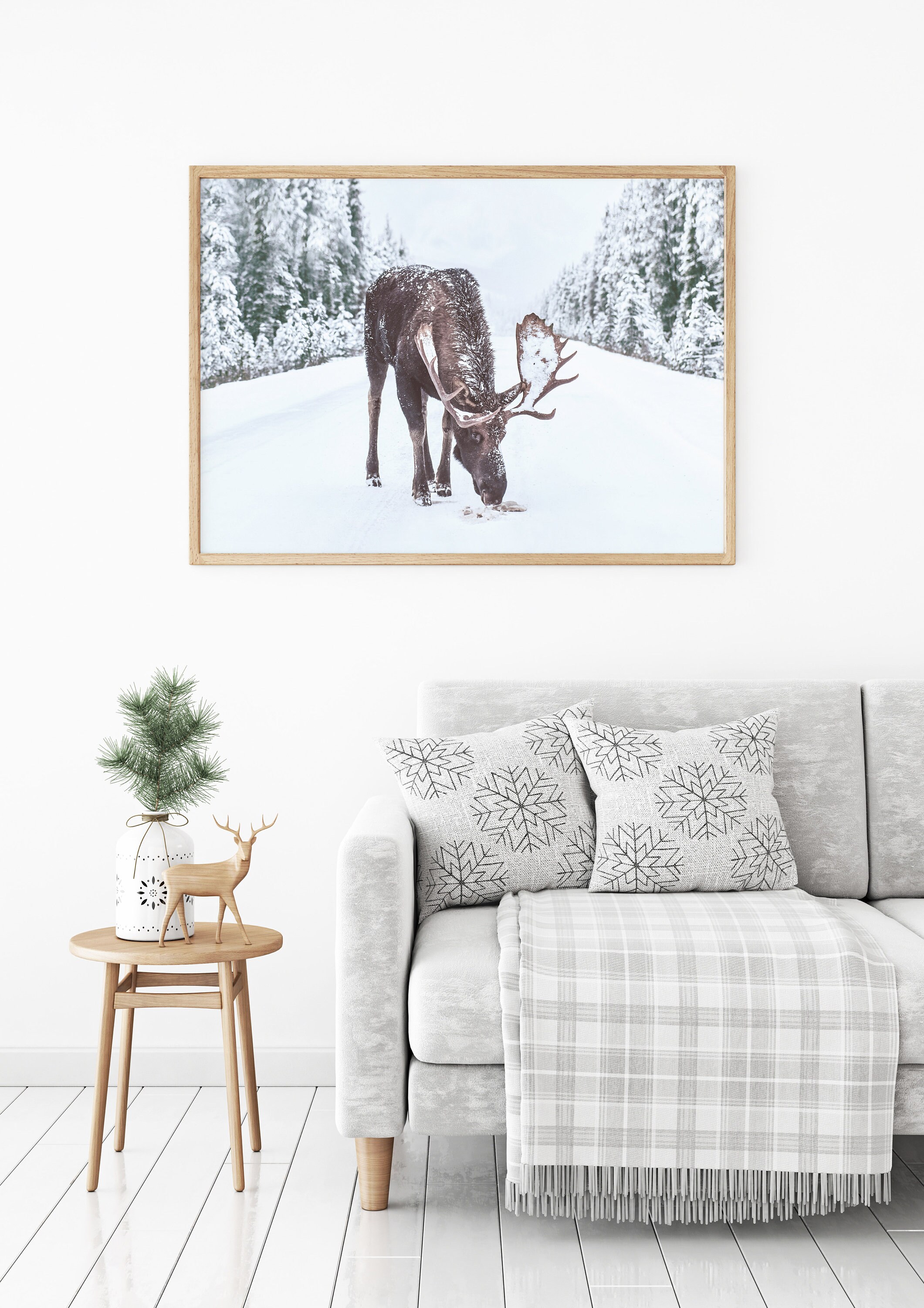 Digital moose print deer in the snow christmas home decor | Etsy