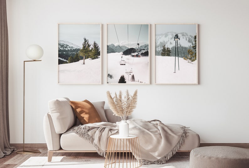 Set of 3 Ski Lift Prints, Printable Winter Chalet Decor, Snowy ...
