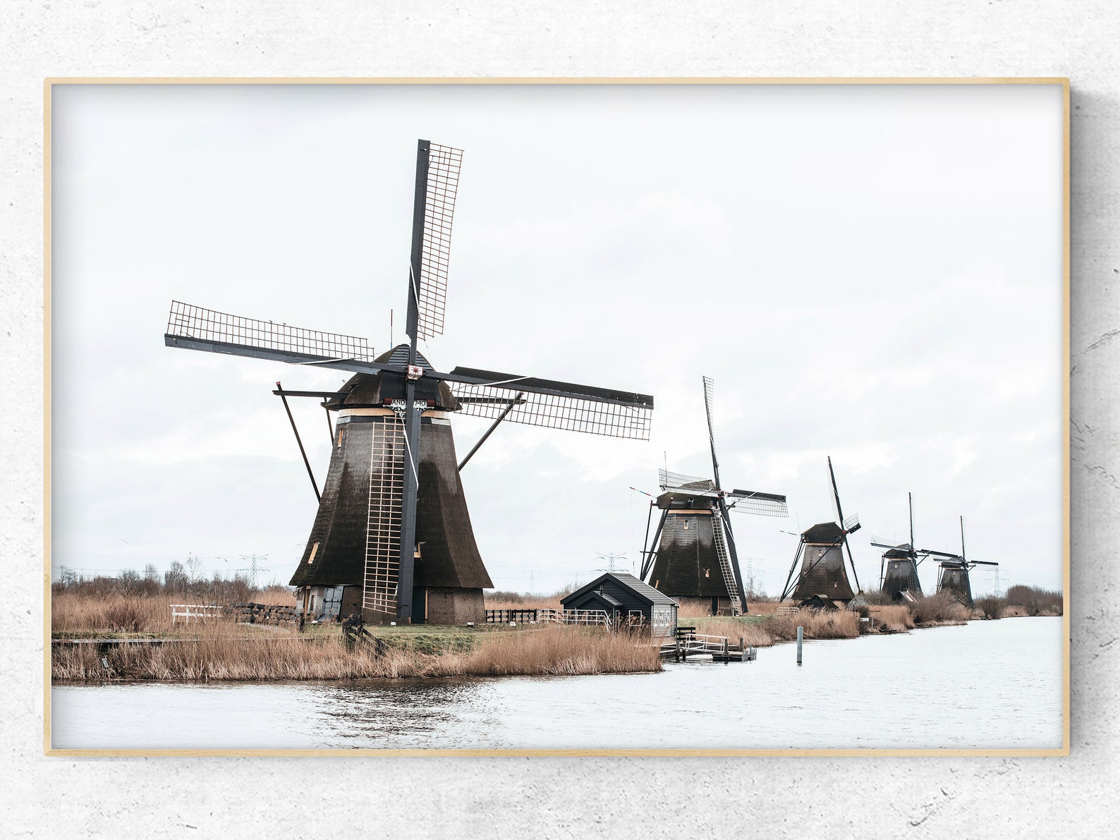 Printable Photo of Dutch Windmills by the Water Modern - Etsy
