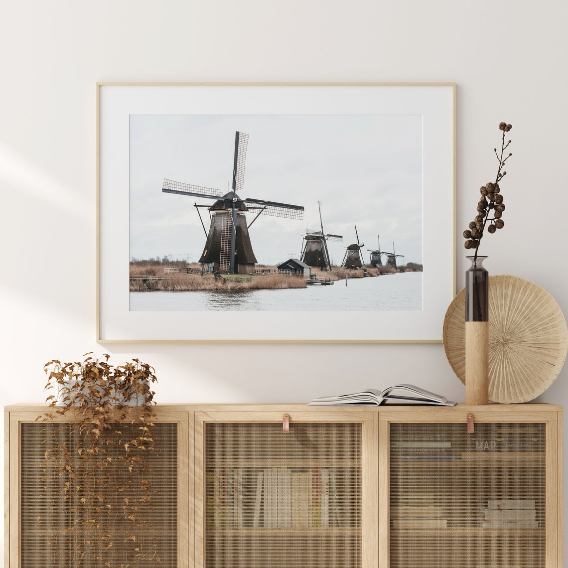 Printable Photo of Dutch Windmills by the Water Modern - Etsy