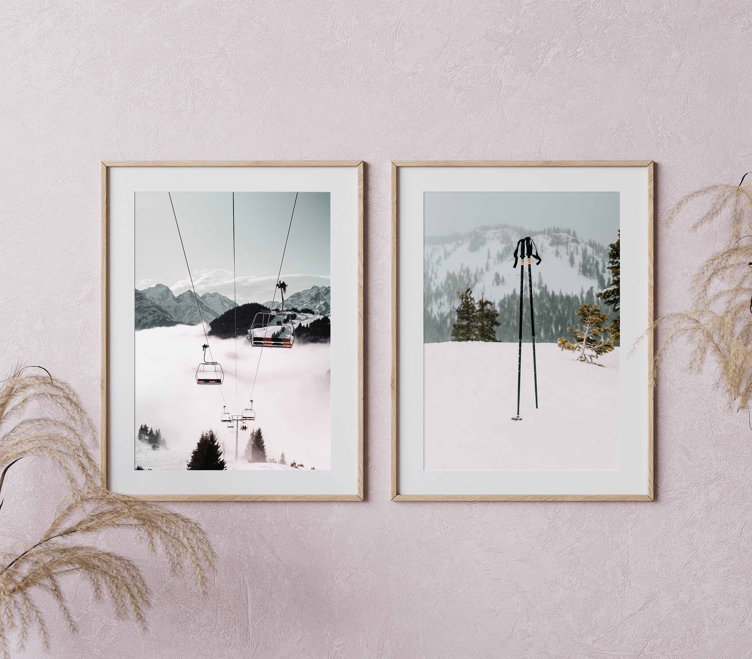 Set of 2 Ski Lift Prints Printable Winter Chalet Decor Snowy - Etsy