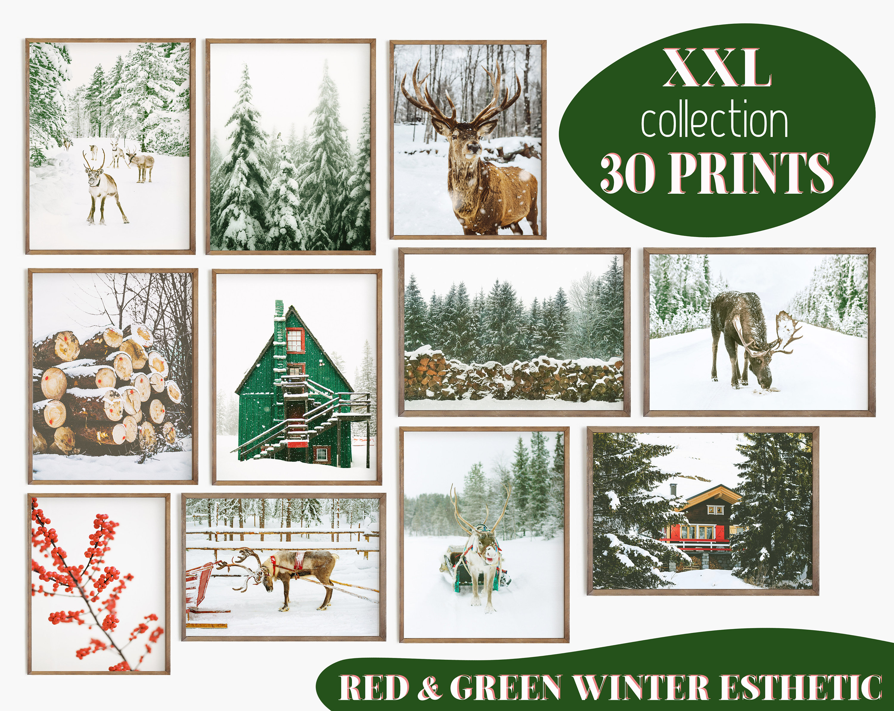 Printable Winter Set of 30 Prints, Red and Green Christmas Gallery Wall ...