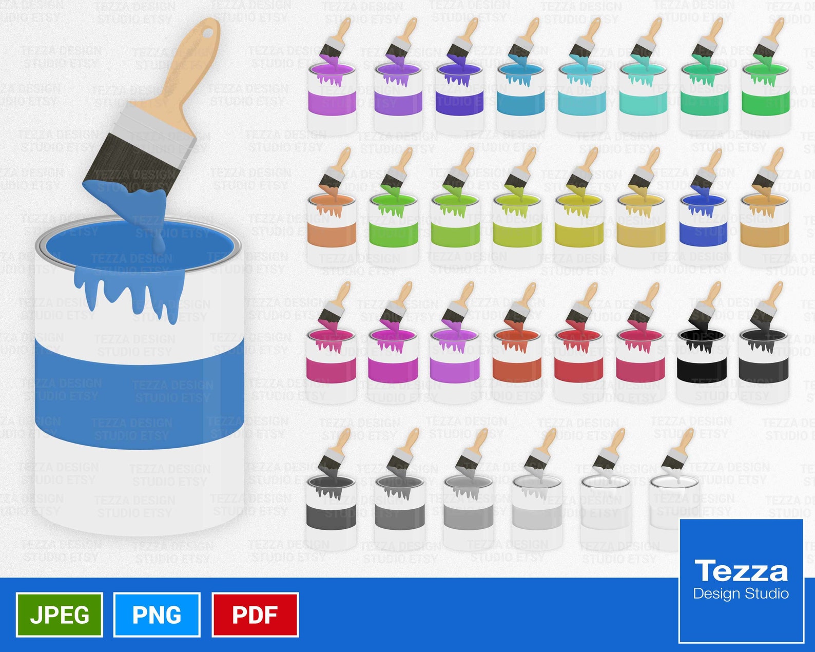 31 Paint Brush and Tin Clip Art Bundle Pack Png Dng Jpeg Paint Brushes ...