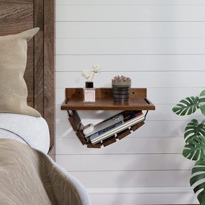 Floating Nightstand Set of 2, Floating Bedside Table, Wood Wall Mounted ...