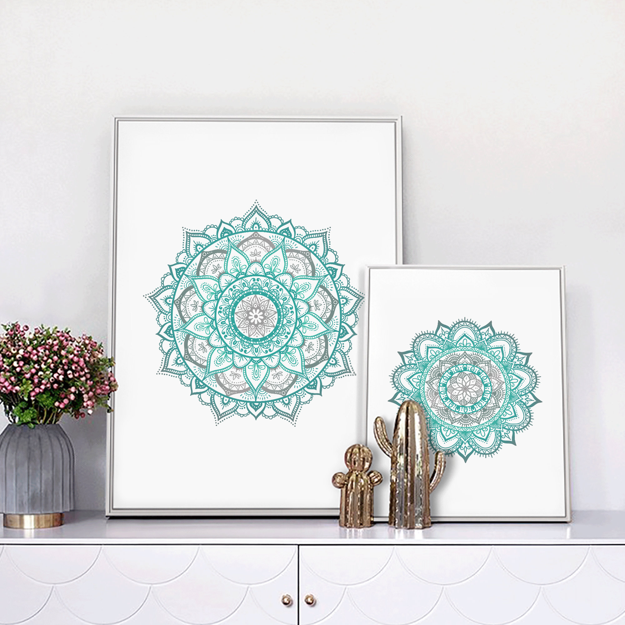 Sumgar Teal Mandala Wall Art Set of 4 Bohemian Canvas Wall - Etsy