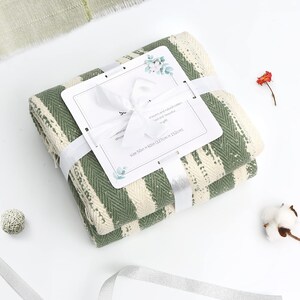 Boho Throw Blanket Green White Textured Striped Cotton Decorative ...
