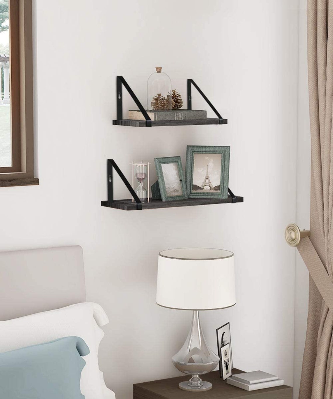 Black Floating Shelves Wall Mounted Set of 2 Rustic Natural | Etsy