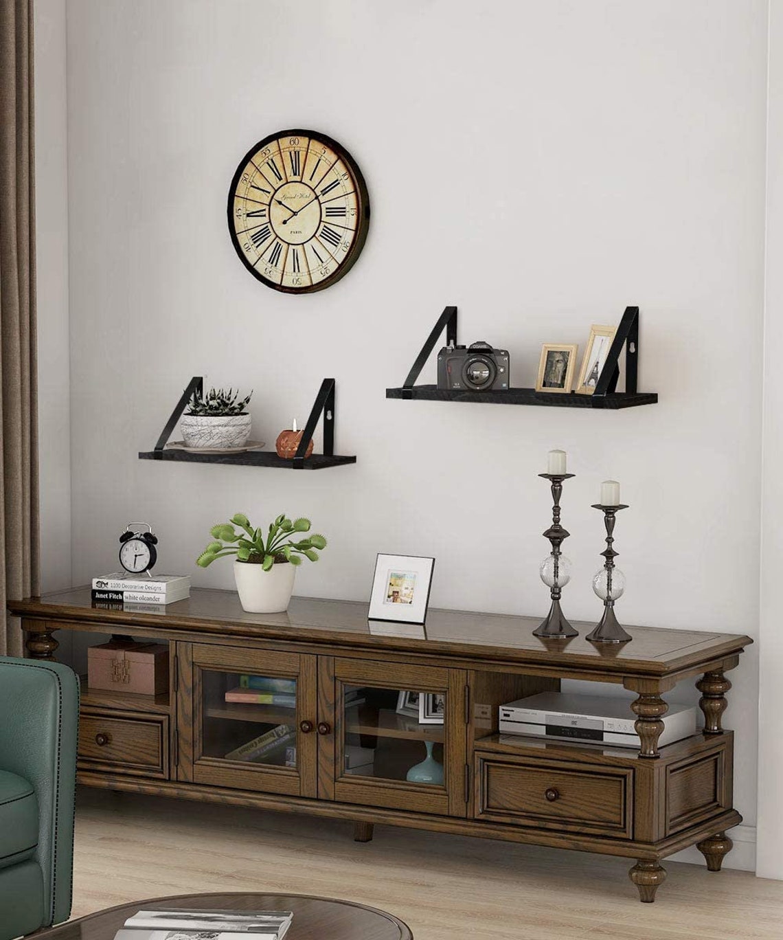 Black Floating Shelves Wall Mounted Set of 2 Rustic Natural | Etsy