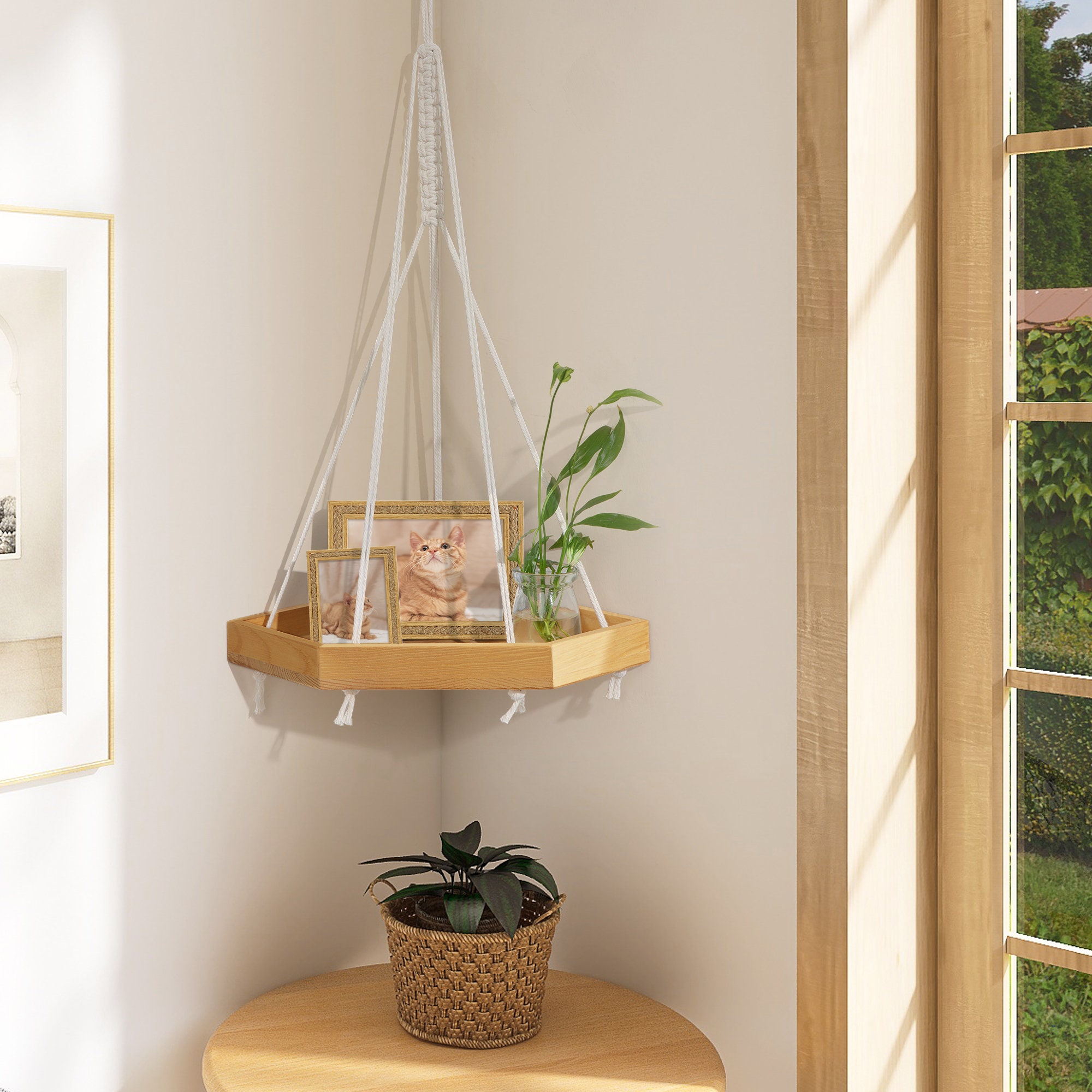 Hanging Corner Shelves Rustic Boho Wall Shelves Corner Shelf - Etsy