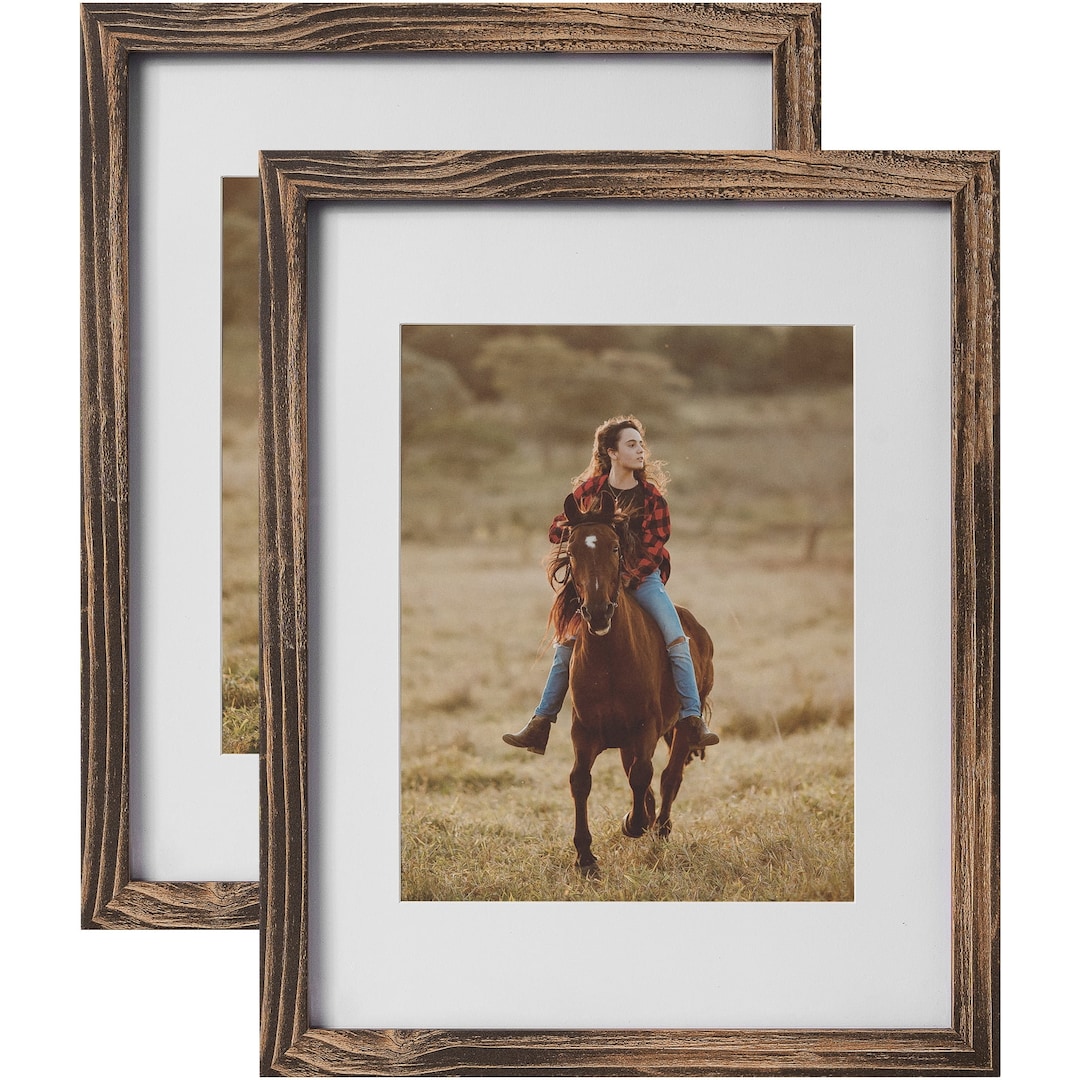 11x14 Picture Frame Farmhouse, 8x10 Rustic Picture Frames With Mat for Wall, Brown Wooden Photo ...
