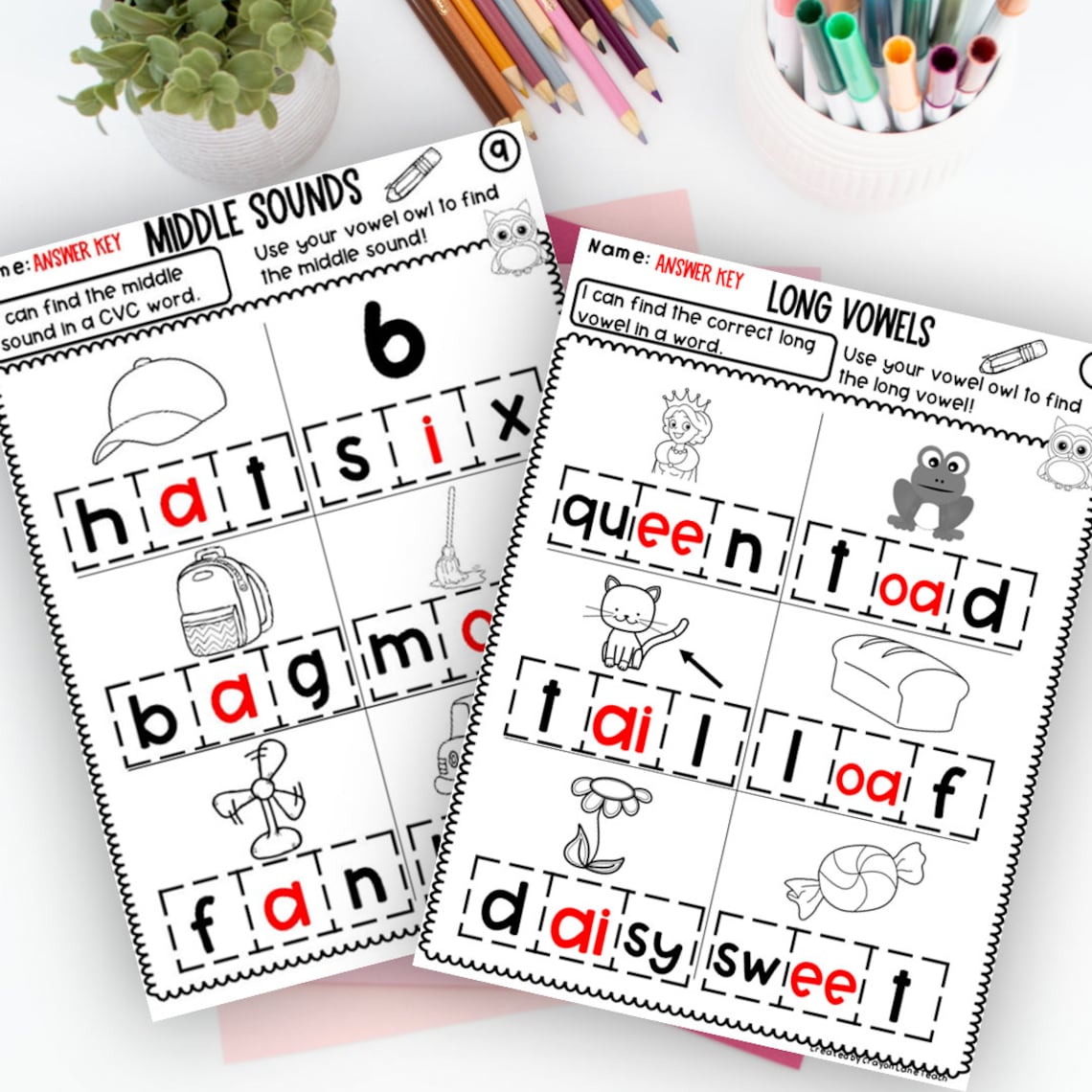 Phonics Worksheets Short and Long Vowels Kindergarten 1st Grade Year 1 ...