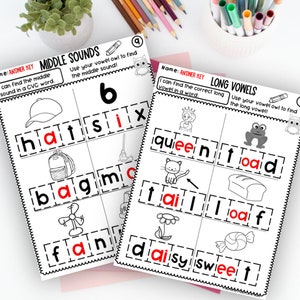 Phonics Worksheets Short and Long Vowels Kindergarten 1st Grade Year 1 ...