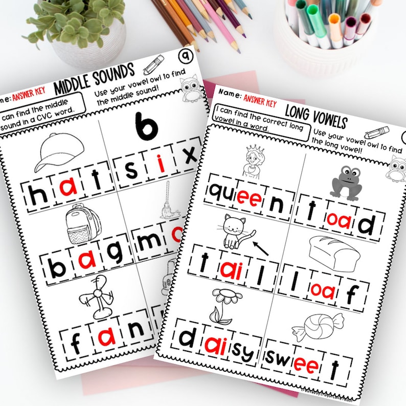 Phonics Worksheets Short and Long Vowels Kindergarten 1st Grade Year 1 ...