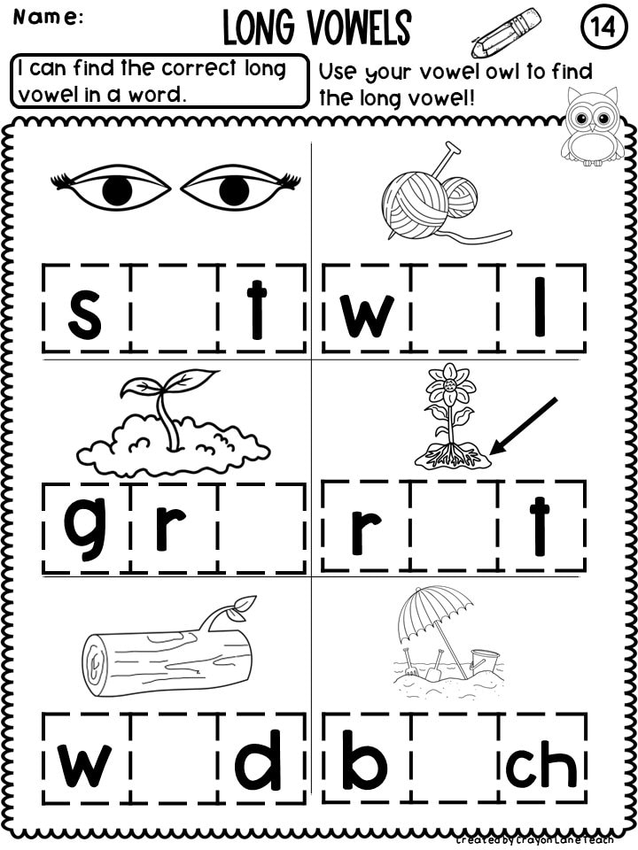 Phonics Practise Worksheets for Kids Long Vowels Find the Missing Sound ...