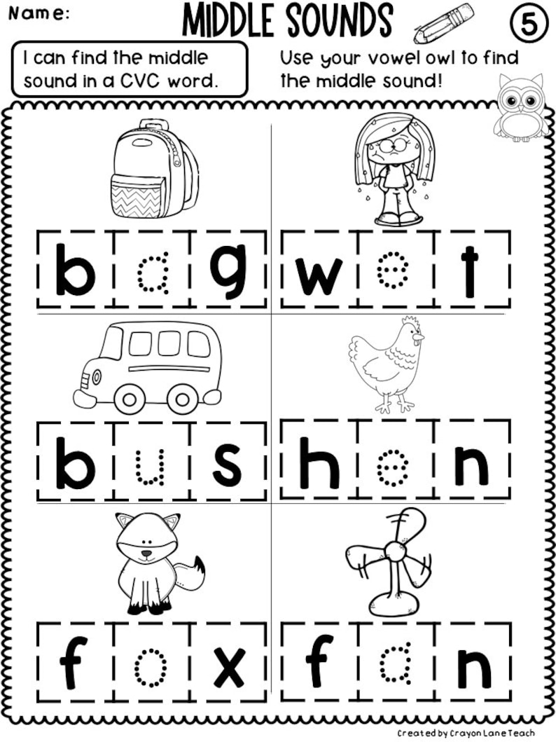 Middle Sound Short Vowel Find the Middle Sound Activity Home School ...