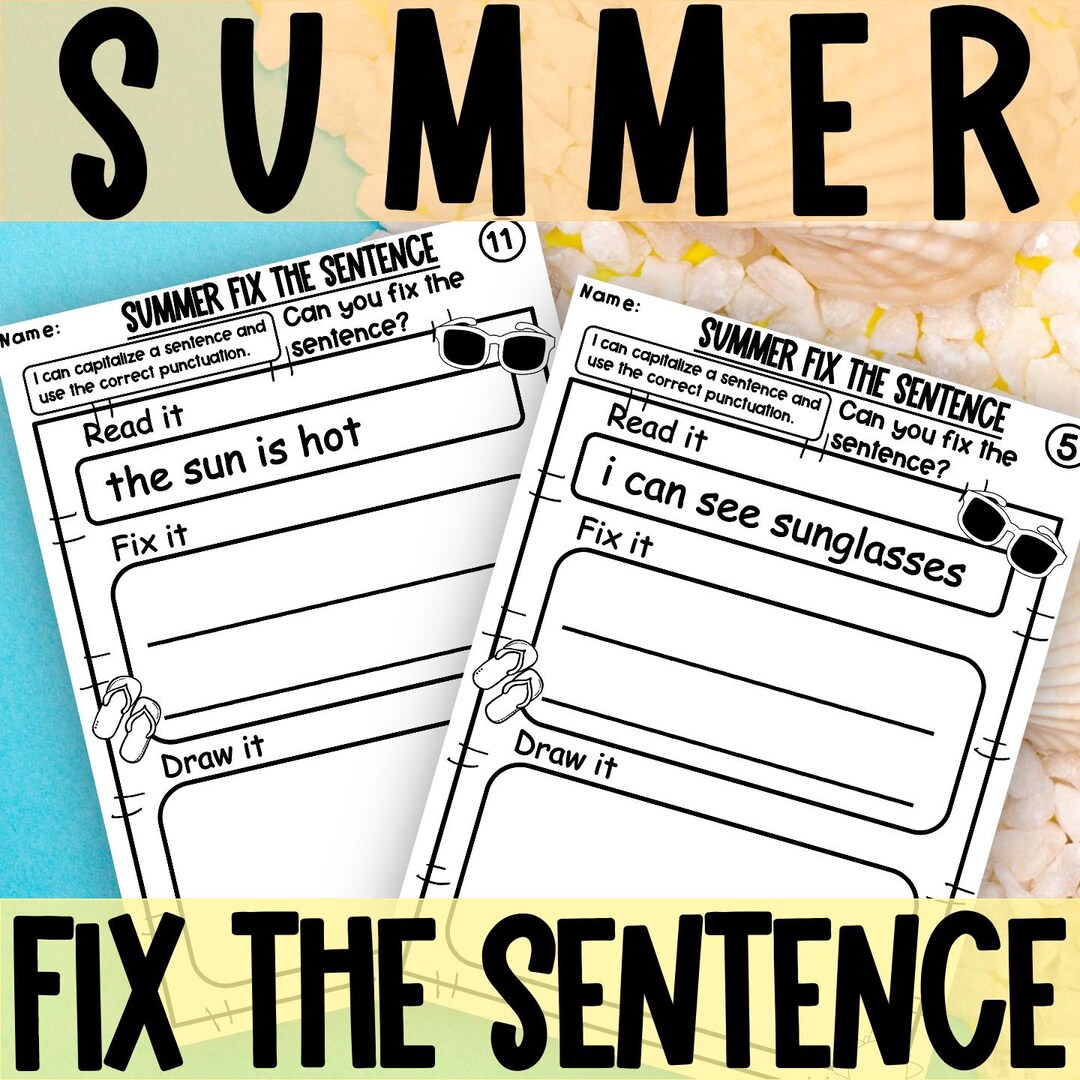 Sentence Writing Practise Worksheets for Kids Summer Reading ...