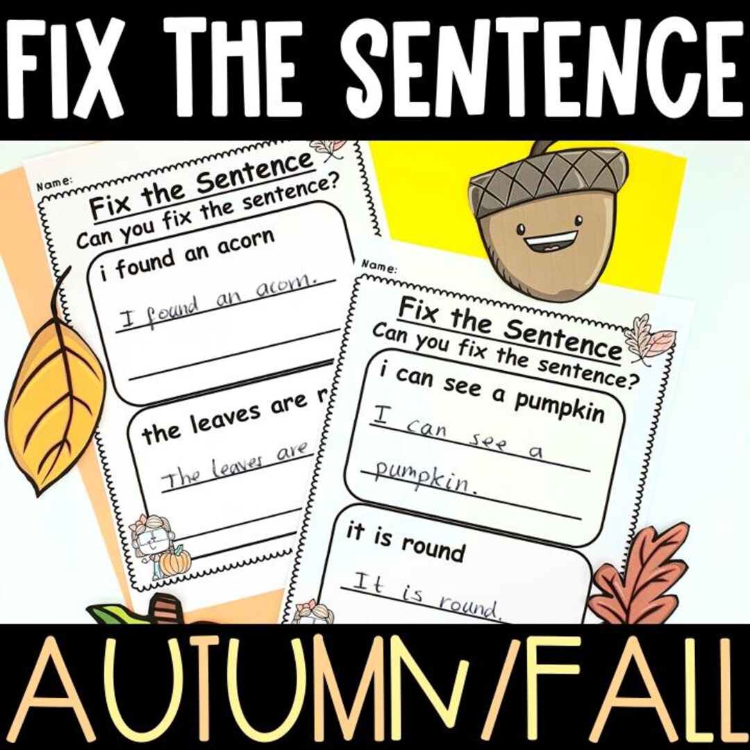 Sentence Writing Practise Worksheets for Kids Fall Autumn Homeschool ...