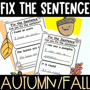 Sentence Writing Practise Worksheets for Kids Fall Autumn Homeschool ...